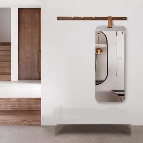 TeMkin Dressing Mirror with Full Length Mirror, Hooks, Wall/Door Mounted Closet, Suitable for Bedrooms and Dressing Rooms, Walnut (Color : Walnut, Size : 98x40x120cm)