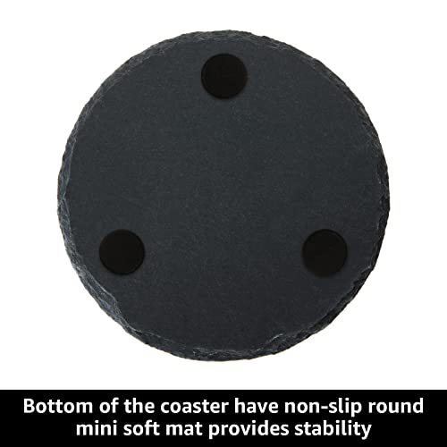 CertBuy 12 Pack Slate Coasters Round 4 Inch, Black Stone Coasters, Bulk Round Slate Stone Cup Coaster, Natural Stone Coasters with Anti-Scratch Bottom for Bar, Kitchen Home Decor, Table, Cup, DIY