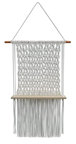 Sunshine Treasures Boho Chic Macrame Wall Hanging Floating Shelf. Colors: Natural White, Natural Wood; No Assembly Required