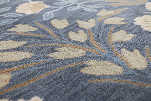 Old Hand Made Floral Blue Tulip Traditional Persian Oriental Woolen Area Rugs (8'x8' Round)