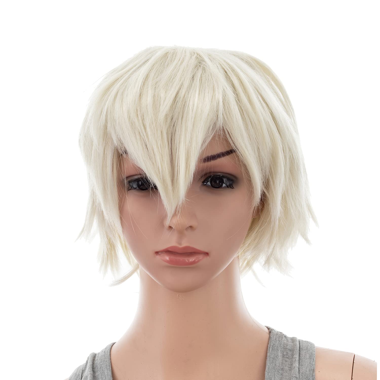 SWACC Unisex Fashion Spiky Layered Short Anime Cosplay Wig for Men and Women (Platinum Blonde)