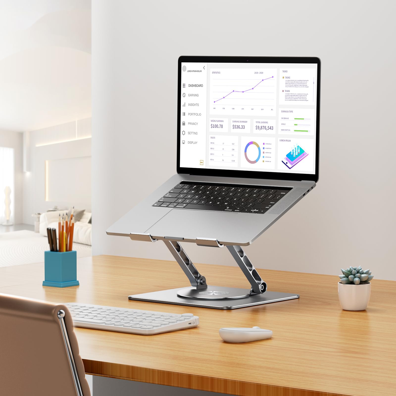 VAJUN with 360 Swivel baseAdjustable Laptop Stand,Metal Stand for Desktop Folding Laptop, Compatible with 10 to 15.6 inch laptops (Grey)
