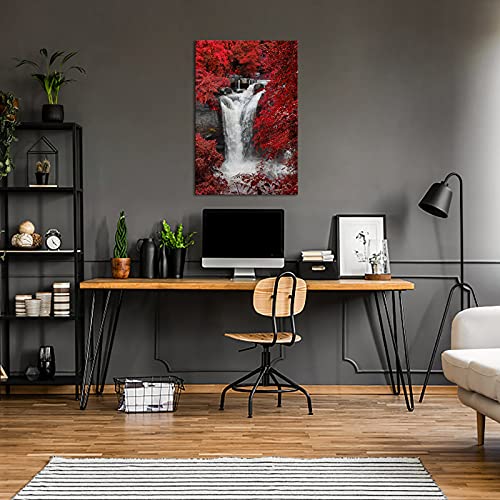 iKNOW FOTO Red Waterfall Canvas Wall Art Decor Vertical Decorative Prints Forest Landscape Picture for Living Room Kitchen Bedroom Office Home Decor Gift 24x36