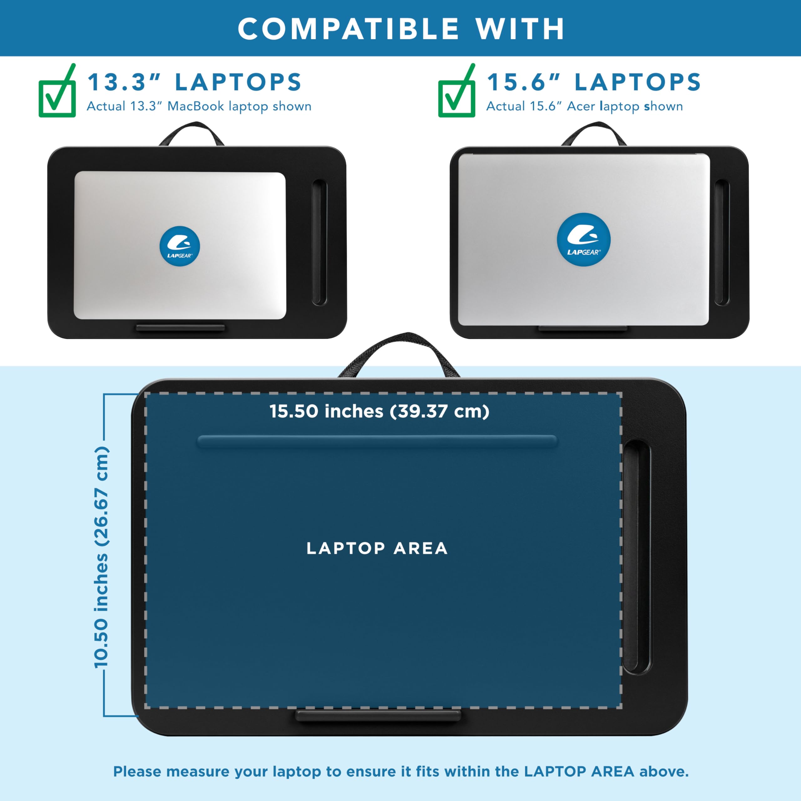 LapGear Sidekick Lap Desk with Device Ledge and Phone Holder - Black - Fits up to 15.6 Inch Laptops - Style No. 44218