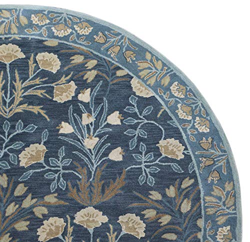 Old Hand Made Floral Blue Tulip Traditional Persian Oriental Woolen Area Rugs (8'x8' Round)