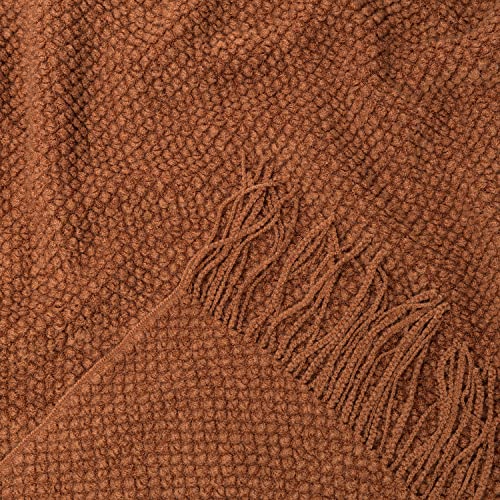 Chanasya Textured Knitted Rust Brown Throw Blanket with Tassels - Soft Bohemian Farmhouse Chic Accent Throws - Decorative for Sofa Couch Bed Living Room Camel Brown (50x65 Inch) Boho Cashew Blanket