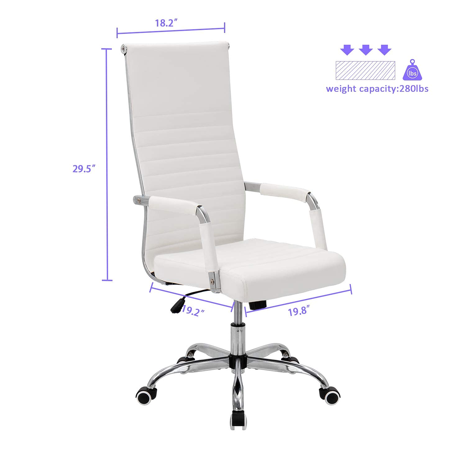 VICTONE Ribbed Office Chair High Back PU Leather Executive Conference Chair Adjustable Swivel Chair (White)