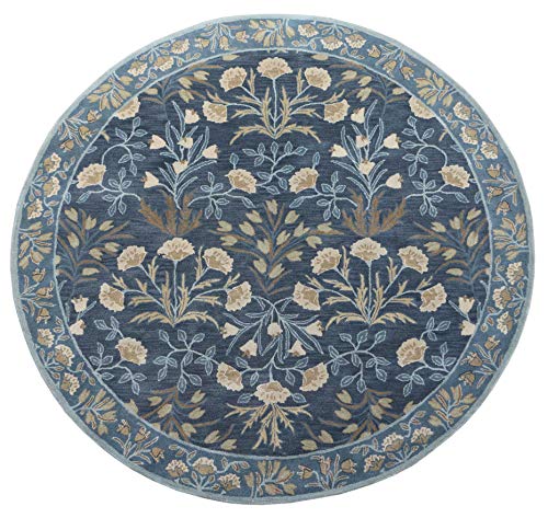 Old Hand Made Floral Blue Tulip Traditional Persian Oriental Woolen Area Rugs (8'x8' Round)