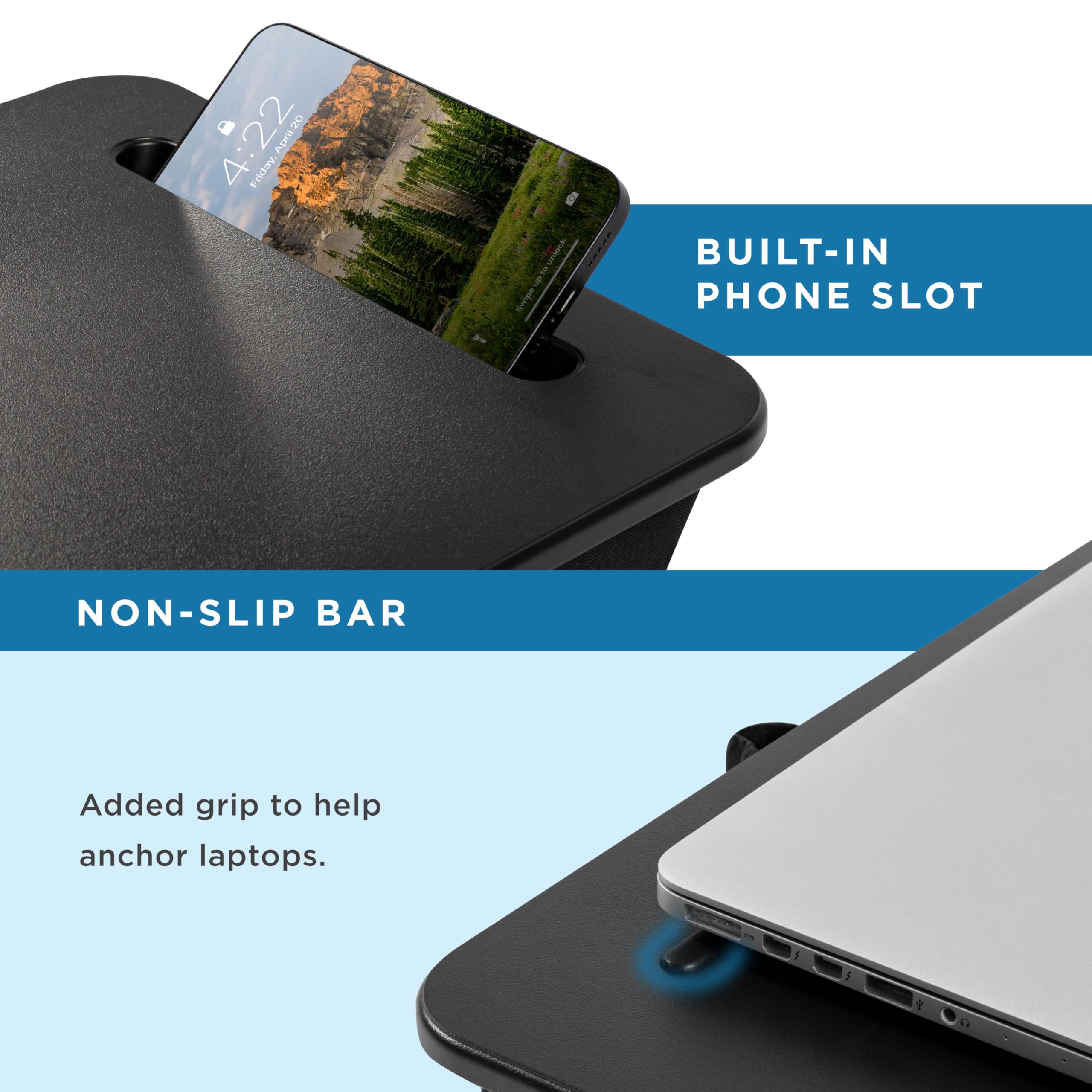 LapGear Sidekick Lap Desk with Device Ledge and Phone Holder - Black - Fits up to 15.6 Inch Laptops - Style No. 44218