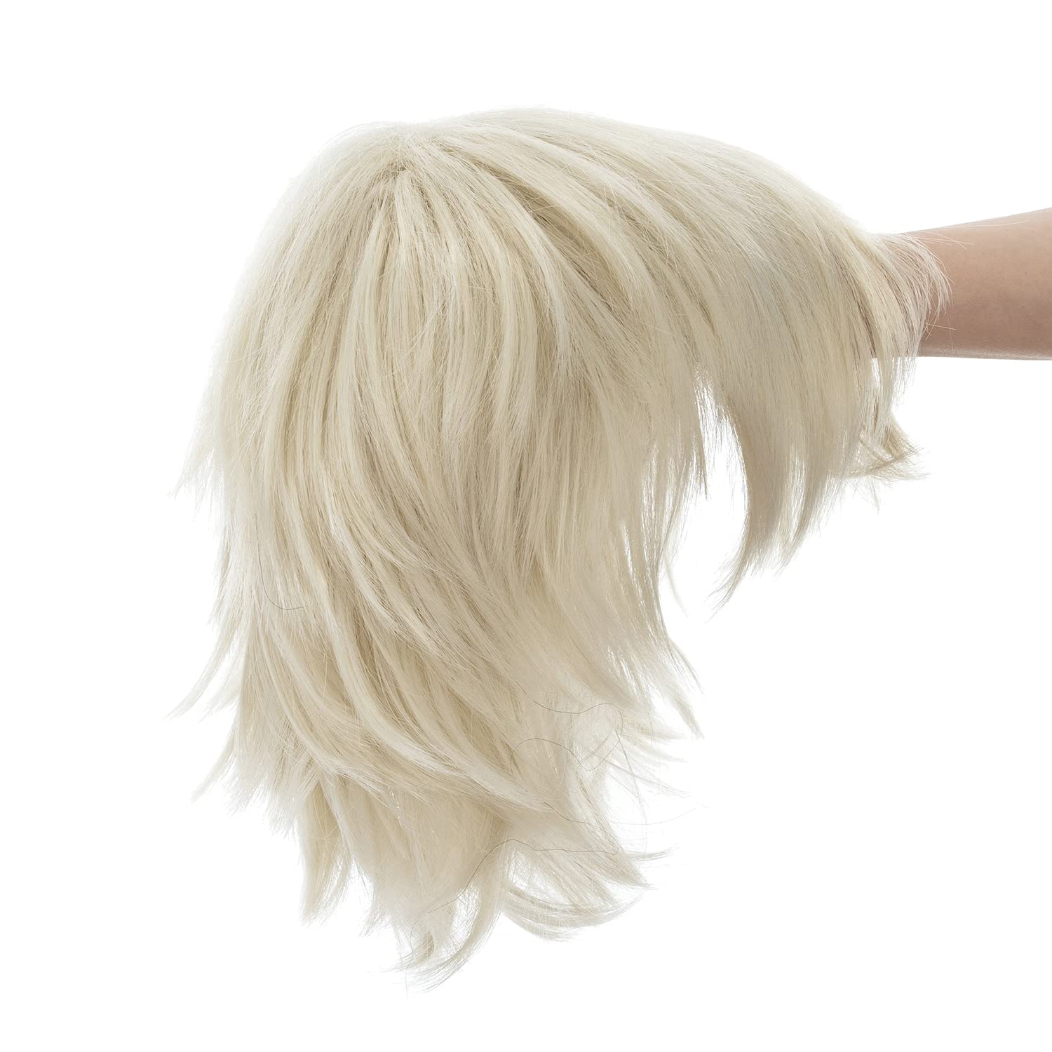 SWACC Unisex Fashion Spiky Layered Short Anime Cosplay Wig for Men and Women (Platinum Blonde)