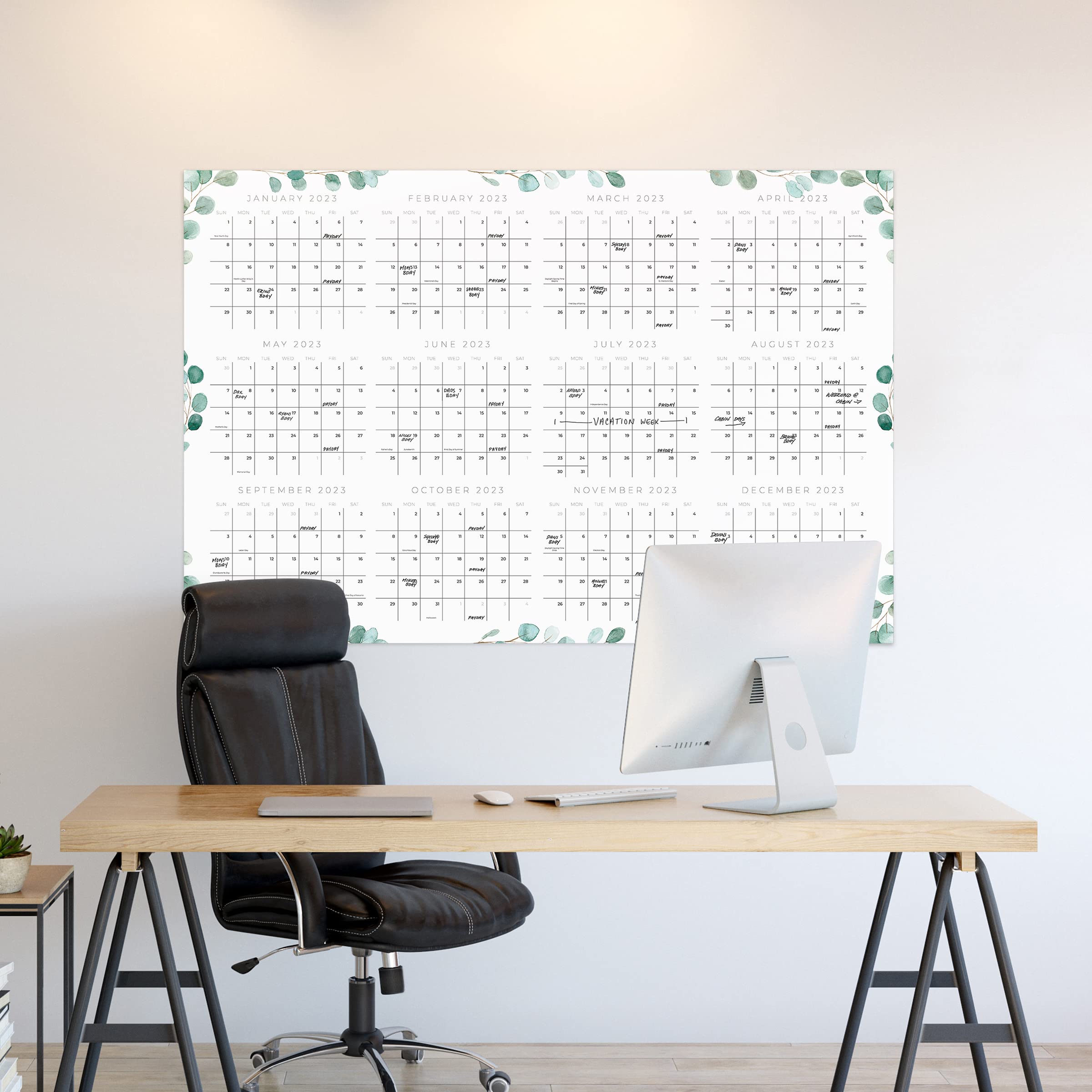 Simplified 2023 Yearly Wall Calendar - Double Sided Large 24" x 36β Calendar For Easy 12 Month Planning - Flexible Vertical or Horizontal Calendar For Your Office & Home