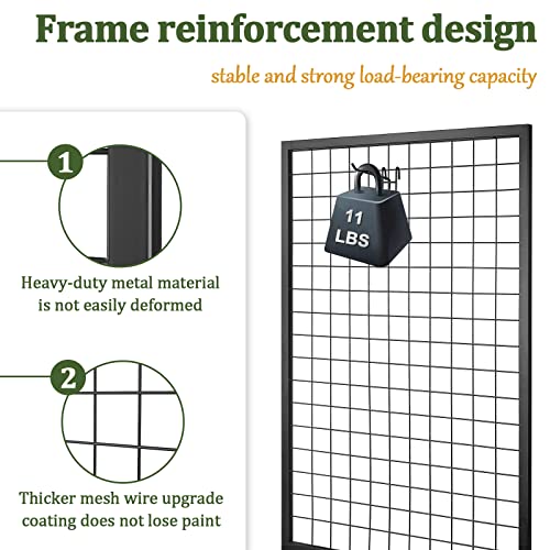 Cathyeen 6' x 2' Wire Grid Panel Wire Wall Grid Display Rack for Craft Shows with T-Base Floorstanding Sturdy Thickened Frame Art Show Display Panels Gridwall Panel Tower with 10 Pcs Hooks