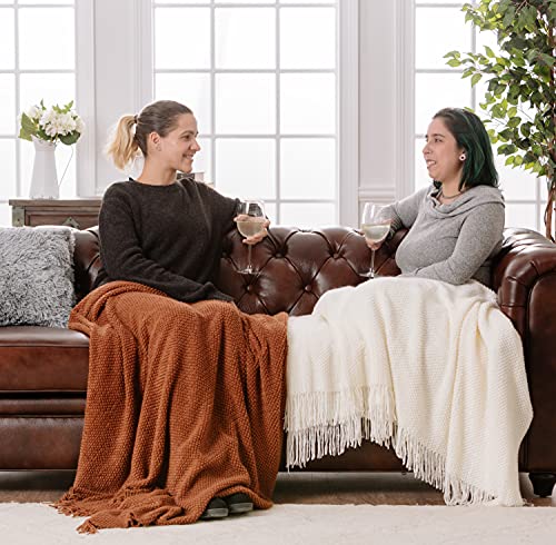 Chanasya Textured Knitted Rust Brown Throw Blanket with Tassels - Soft Bohemian Farmhouse Chic Accent Throws - Decorative for Sofa Couch Bed Living Room Camel Brown (50x65 Inch) Boho Cashew Blanket