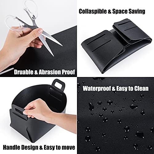 Hekyip Small Pu Leather Multifuctional Organizer, Desktop Organzing Makeup Brush Holder for Living Room, Dressing Table, Office Room (Black+Small Red)