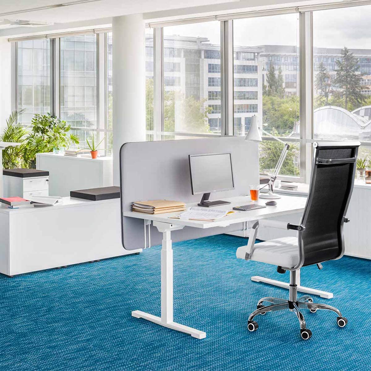 VICTONE Ribbed Office Chair High Back PU Leather Executive Conference Chair Adjustable Swivel Chair (White)