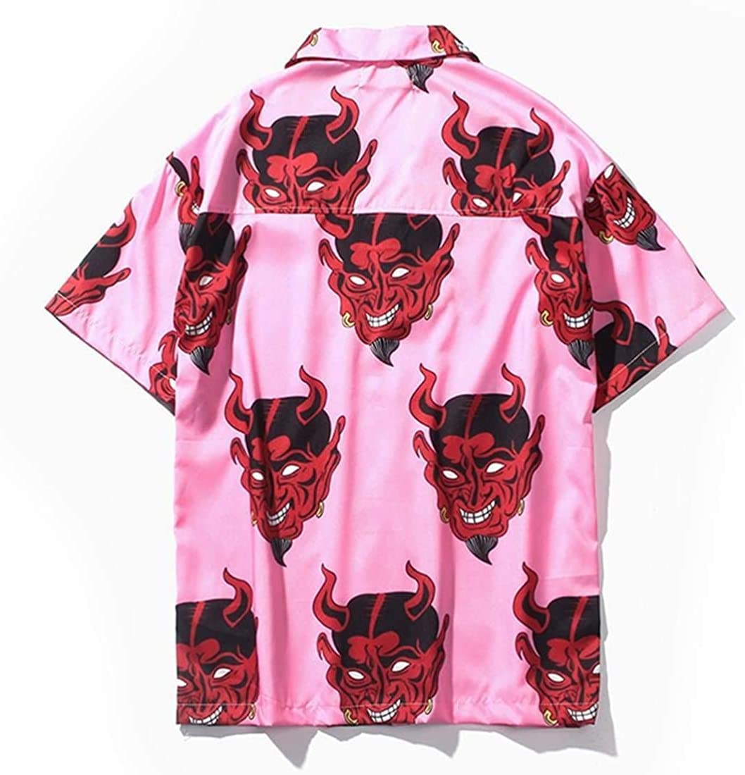 Aelfric Eden Oversized Graphic Printed Shirts Casual Button Down Short Sleeve Tees Summer Streetwear Tops Pink