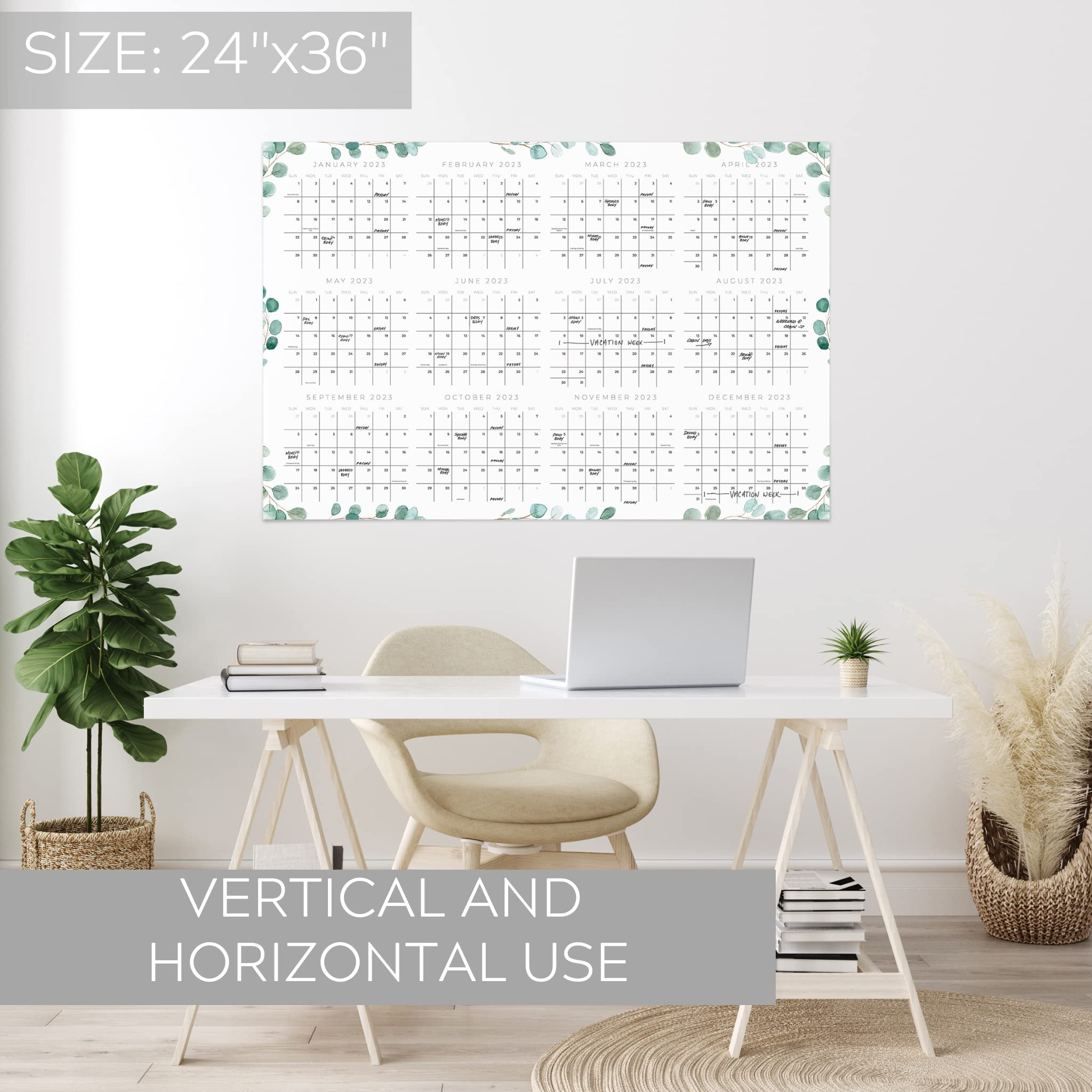 Simplified 2023 Yearly Wall Calendar - Double Sided Large 24" x 36β Calendar For Easy 12 Month Planning - Flexible Vertical or Horizontal Calendar For Your Office & Home