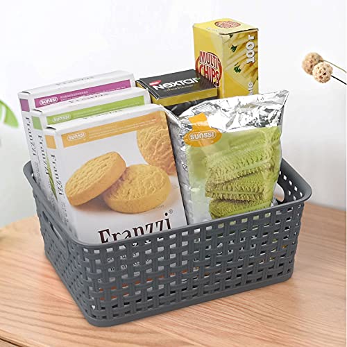 Ggbin 6-Pack Woven Plastic Storage Basket, Pantry Organizer Basket Bins, Gray