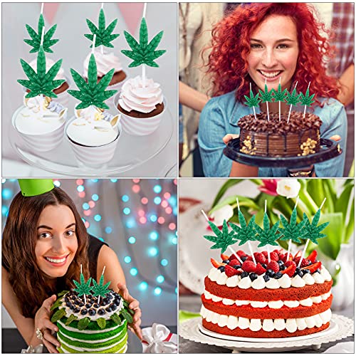 Lothee 5 Pieces Leaf Shape Candles Weed Leaf Cupcake Candles Pot Leaf Tealight Candles for Birthday Anniversary Celebrations Party Supplies