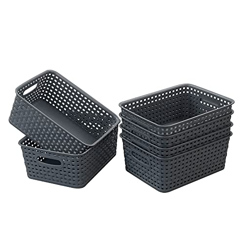 Ggbin 6-Pack Woven Plastic Storage Basket, Pantry Organizer Basket Bins, Gray