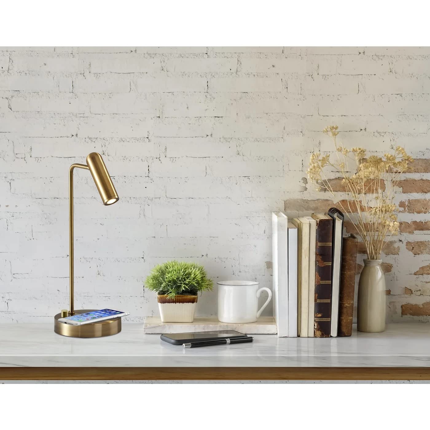 Adesso 3162-21 Kaye LED Desk Lamp Wireless Charging, 7W LED, 5W QI, USB Port, Indoor Lighting Lamps