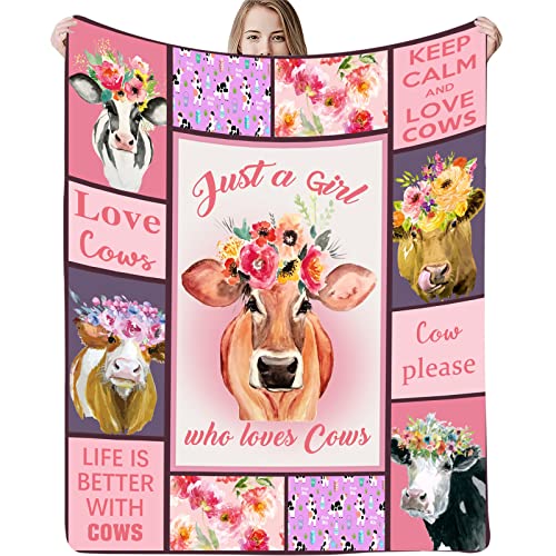 Cow Print Blanket Fleece Blanket Cartoon Watercolor Cow Fall Throw Blanket Cute Pink Farm Animal Plush Blanket Girls Women Sherpa Blanket Birthday Gift (51"x59"(130x150cm))