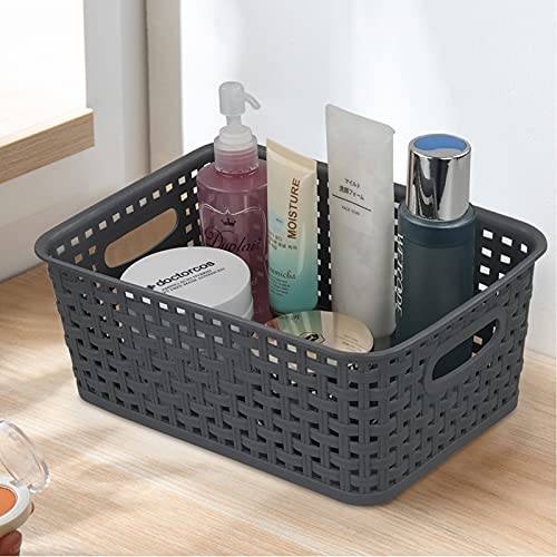 Ggbin 6-Pack Woven Plastic Storage Basket, Pantry Organizer Basket Bins, Gray