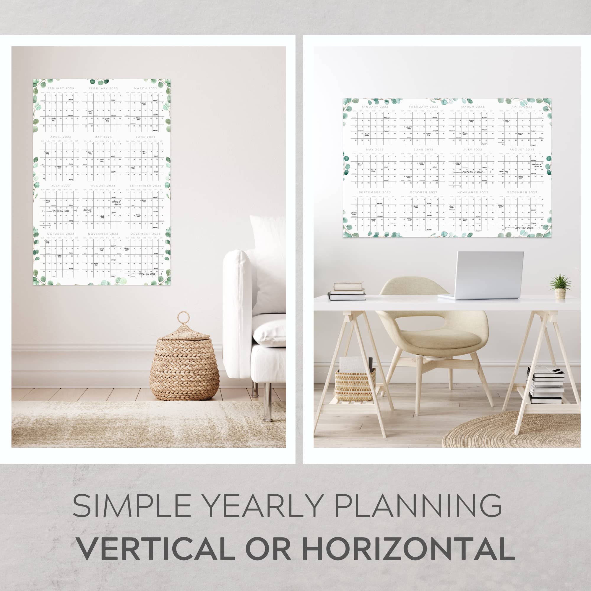 Simplified 2023 Yearly Wall Calendar - Double Sided Large 24" x 36β Calendar For Easy 12 Month Planning - Flexible Vertical or Horizontal Calendar For Your Office & Home