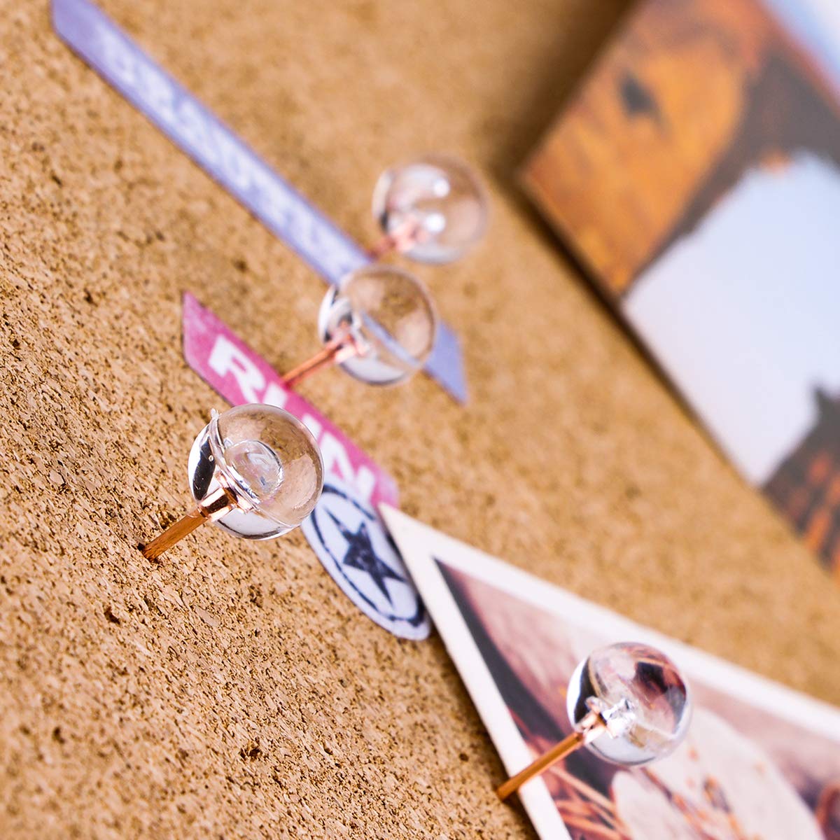 Yalis Push Pins 1/3 Inch Rose Gold Map Tacks 100-Count Large Size Pins Rose Gold Steel Point and Transparent Plastic Round Head (Rose Gold)