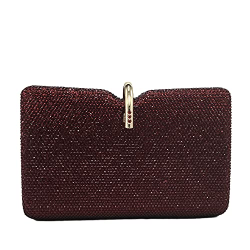 Elegant Women Crystal Evening Bags Wedding Cocktail Party Diamond Clutch Handbags (Wine Red)