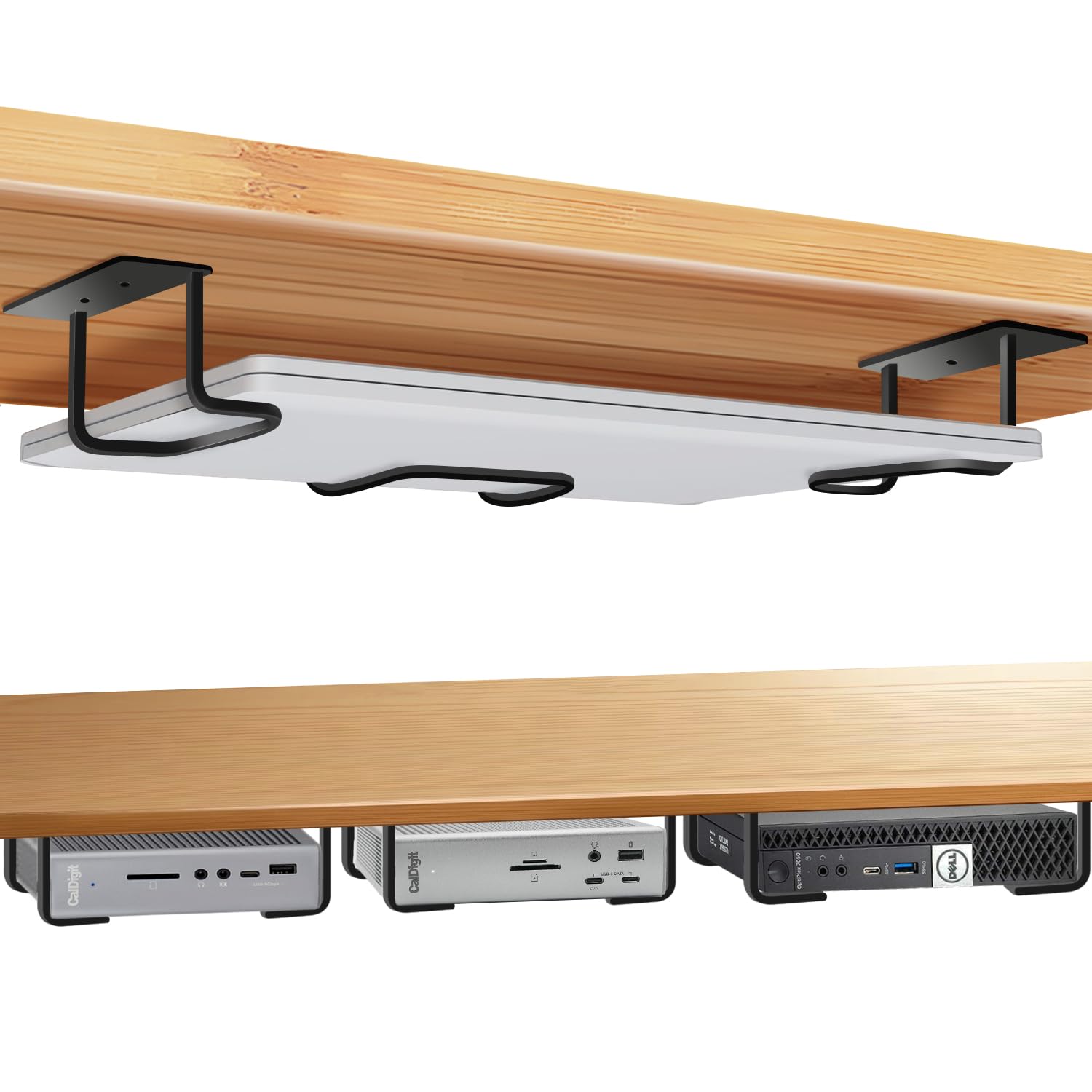 Under Desk Laptop Mount, Under Desk Shelf Bracket Compatible with Devices Tall Maximum 2.7”, Aluminum Under Desk Laptop Holder Stand Tray for Laptop, MacBook, Keyboard, Modem, Playstation 4 & More