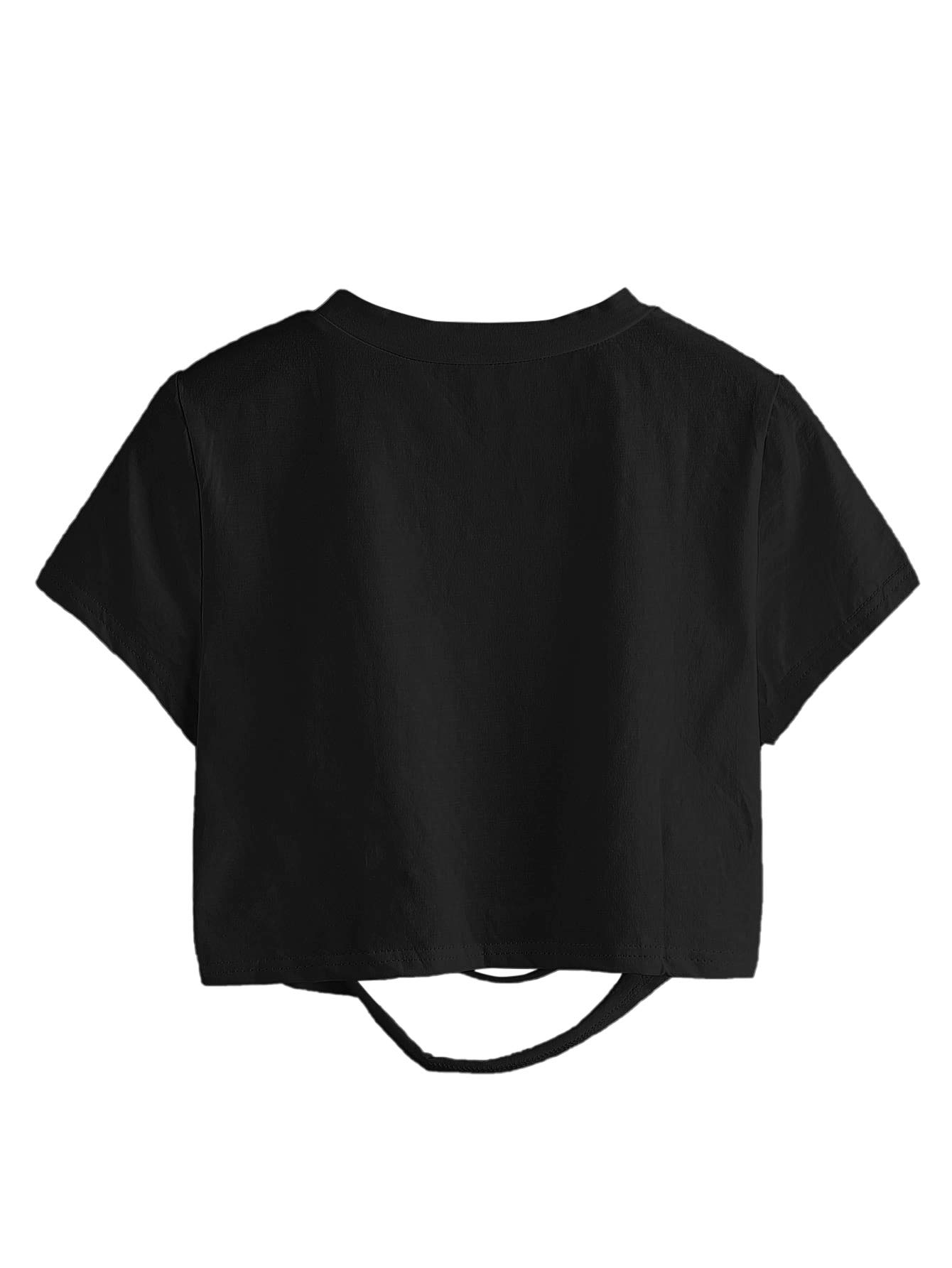 SweatyRocks Women's Short Sleeve Cutout Tee Shirt Distressed Crop Top Pure Black S