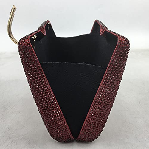 Elegant Women Crystal Evening Bags Wedding Cocktail Party Diamond Clutch Handbags (Wine Red)
