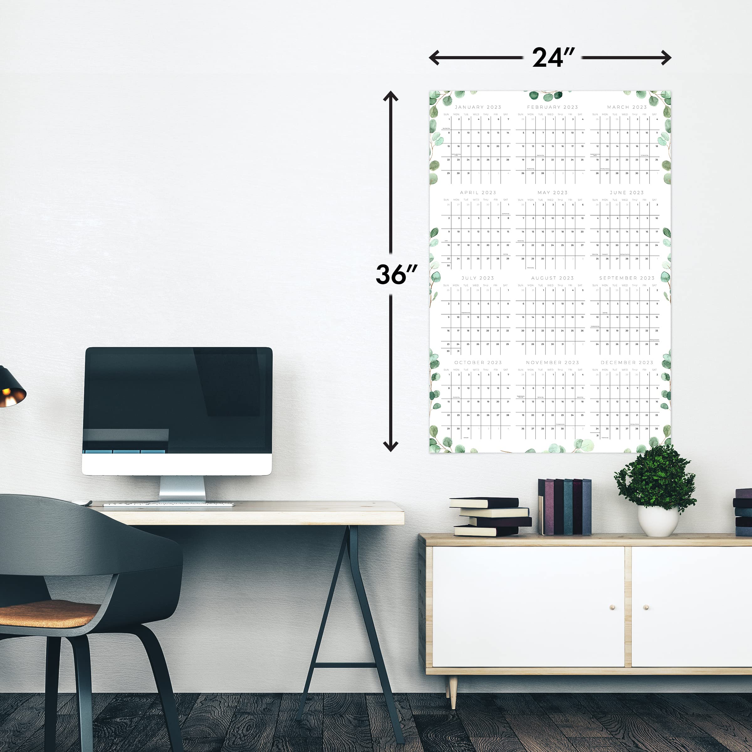 Simplified 2023 Yearly Wall Calendar - Double Sided Large 24" x 36β Calendar For Easy 12 Month Planning - Flexible Vertical or Horizontal Calendar For Your Office & Home