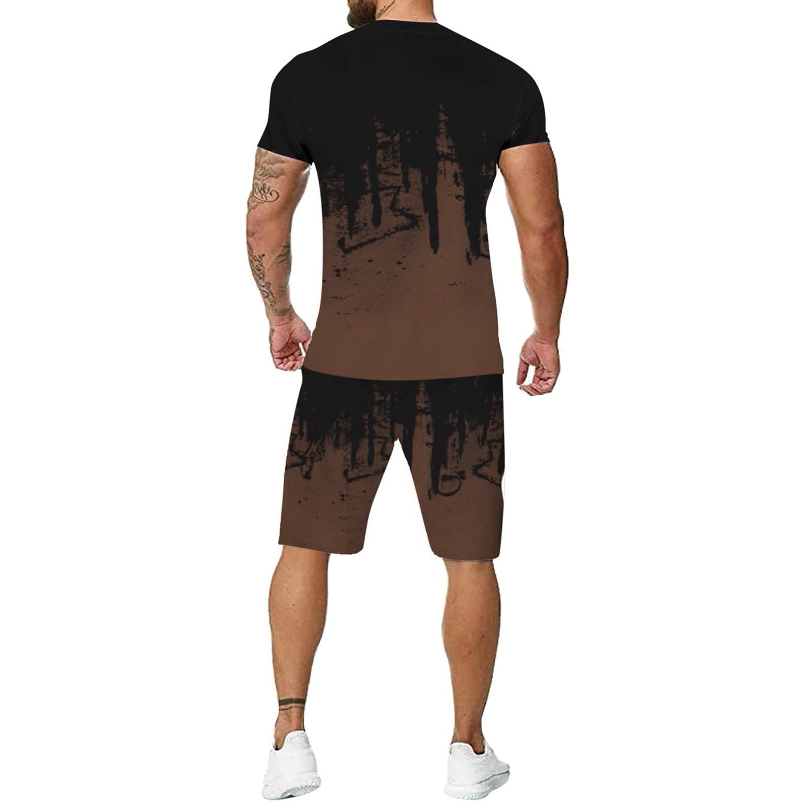 Men Short Sets Outfits 2 Piece Muscle Slim Fit Casual Summer Tracksuit Short Sleeve T-Shirt and Shorts Set Jogging Sweatsuit
