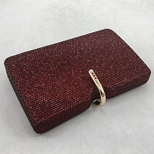 Elegant Women Crystal Evening Bags Wedding Cocktail Party Diamond Clutch Handbags (Wine Red)