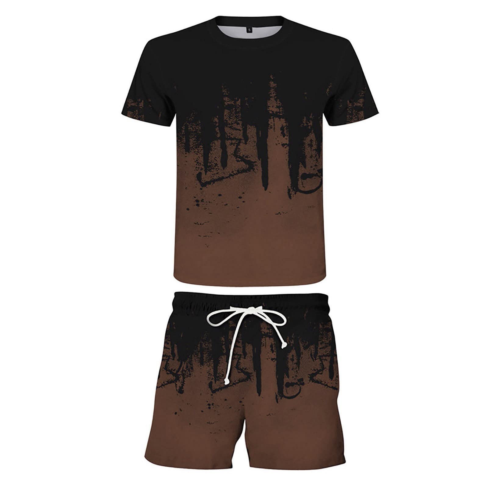 Men Short Sets Outfits 2 Piece Muscle Slim Fit Casual Summer Tracksuit Short Sleeve T-Shirt and Shorts Set Jogging Sweatsuit