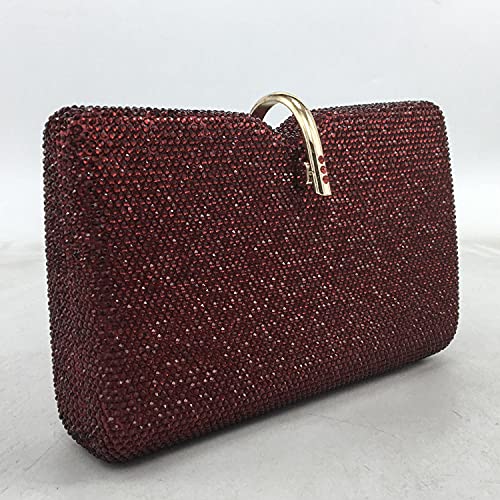 Elegant Women Crystal Evening Bags Wedding Cocktail Party Diamond Clutch Handbags (Wine Red)