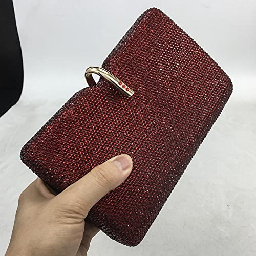 Elegant Women Crystal Evening Bags Wedding Cocktail Party Diamond Clutch Handbags (Wine Red)