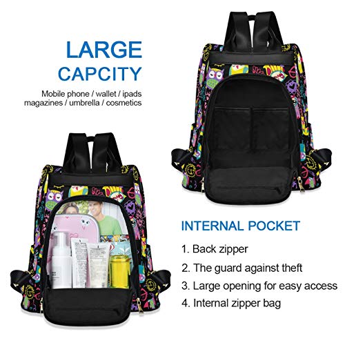 ALAZA Cute Owl Print Animal Backpack Purse for Women Anti Theft Fashion Back Pack Shoulder Bag
