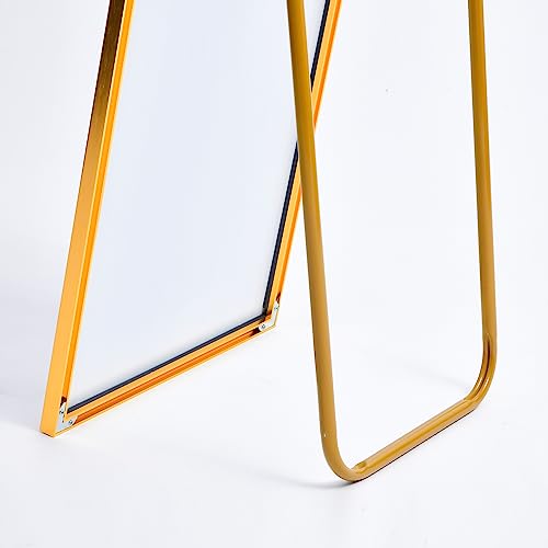 65" x 24" Wall Mounting Full Body Mirror, Full Length Mirror with Stand, Alloy Frame Full-Length Mirror for Living Room, Bedroom (Gold)