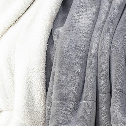 Belleville Sherpa Fleece Blanket Light Grey Throw Size 50 x 60 inches for Dorm Couch Bed Pet Soft Cozy Warm Thick Fuzzy Blankets for Fall Winter All Season