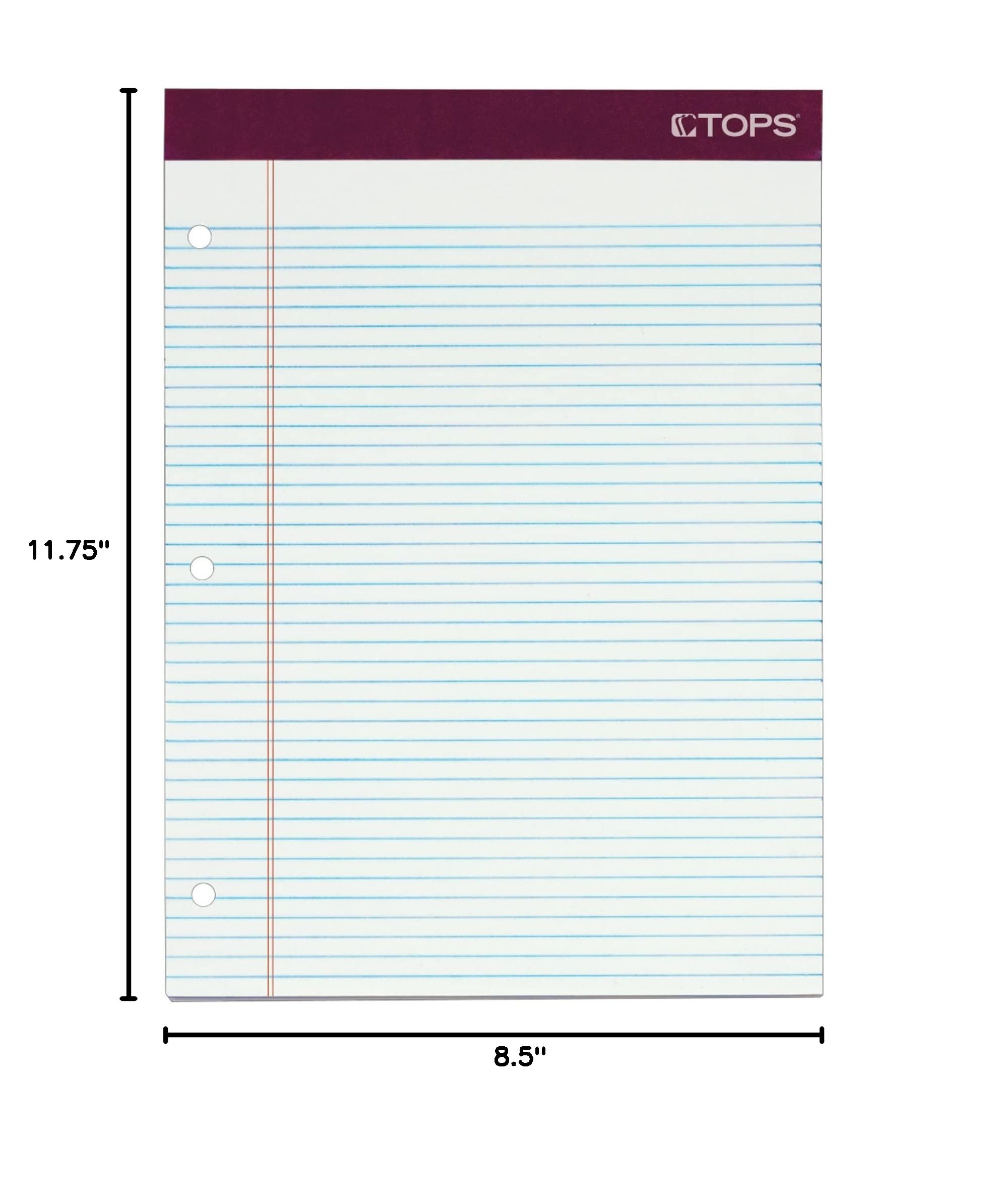 TOPS Docket Gold Writing Pads, 8-1/2" x 11-3/4", Narrow Rule, 3-Hole Punched, White Paper, 100 Sheets, 2 Pack (99706)