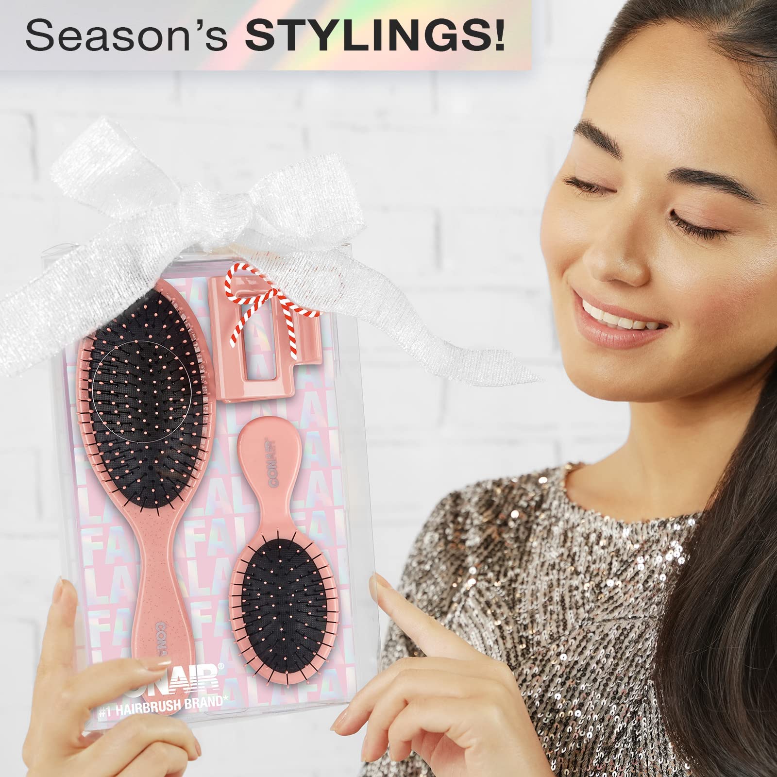 Conair Holiday Gift Set for Women, Detangling Brush and Claw Hair Clip Gift Set, 3 Piece Set