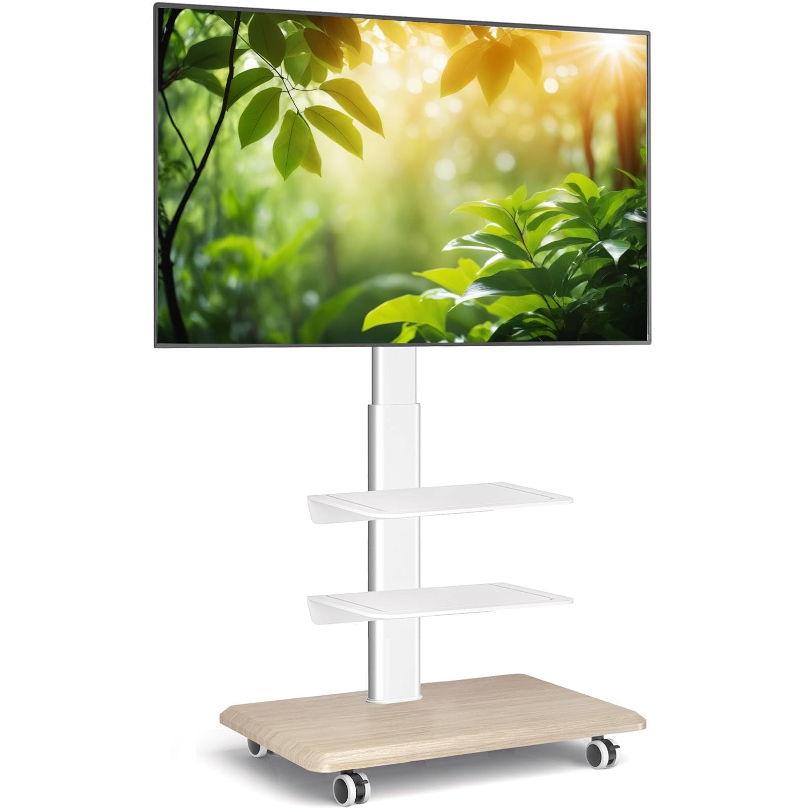 Rolling Floor TV Stand with Swivel Mount for 40-75 Inch Flat Screen/Curved TVs, 3-Shelf Heavy Duty Portable Mobile TV Cart with Wheels, Universal Tall TV Mount Trolley for Home and Office, White