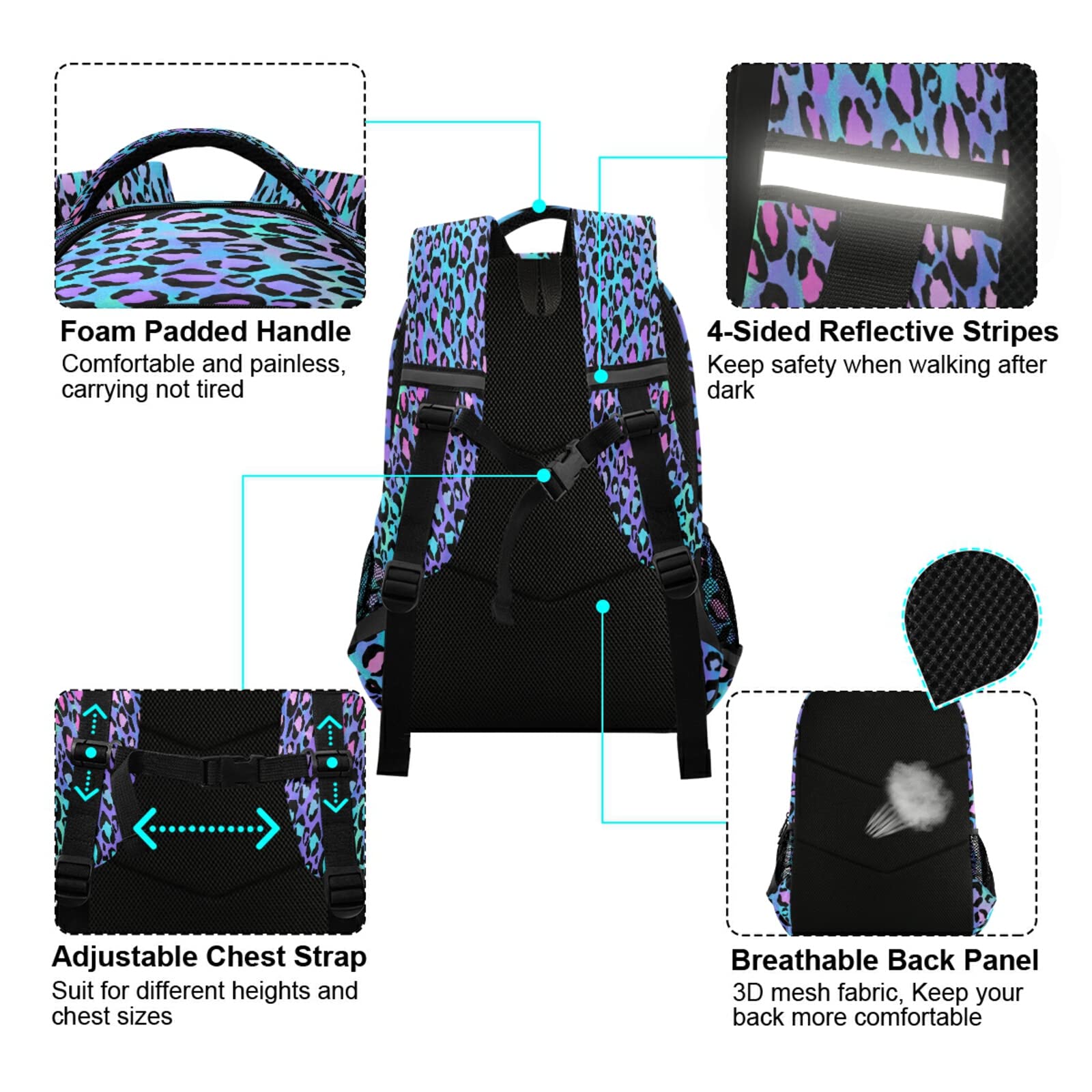 ALAZA Leopard Print Cheetah Purple Backpack for Students Boys Girls School Bag Travel Daypack