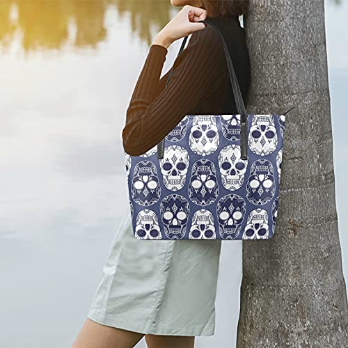 Skulls Light Purple Background Handbags Shoulder Bags Leather Crossbody Handbag for Women Tote Satchel