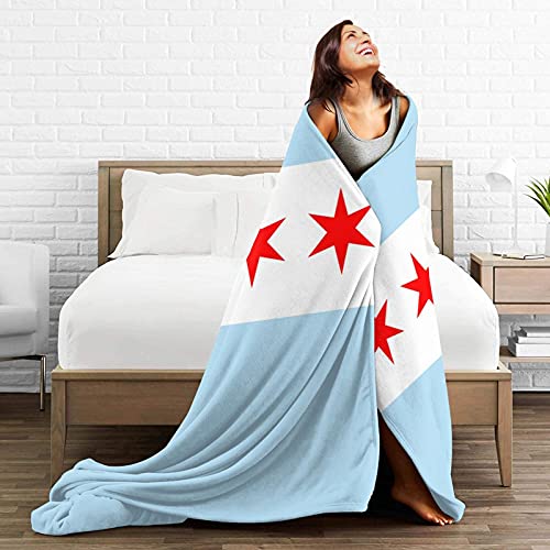 ZJHFSGMY Chicago City Flag Super Soft Warm Fleece Blanket, Comfortable Flannel Blanket, Four Season Blanket Suitable for Bedroom Bed and Sofa, White1, 60Inx50In