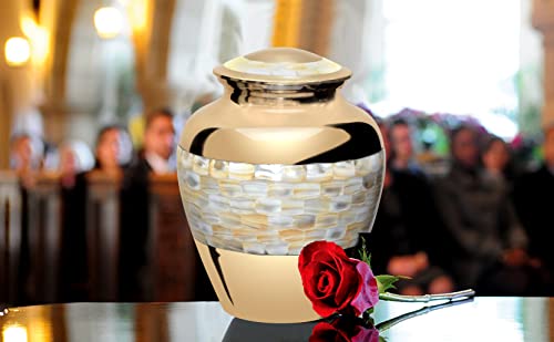 Adult Cremation URNS for Ashes- Classic MOP Cremation Urns for Human Ashes - Completely Handcrafted with Volume 200 Cu. in. with Velvet Protection Bag. (NOT Personalized)