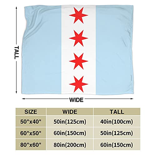 ZJHFSGMY Chicago City Flag Super Soft Warm Fleece Blanket, Comfortable Flannel Blanket, Four Season Blanket Suitable for Bedroom Bed and Sofa, White1, 60Inx50In